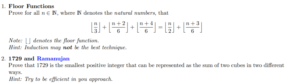 Solved 1. Floor Functions Prove for all neN, where N denotes | Chegg.com