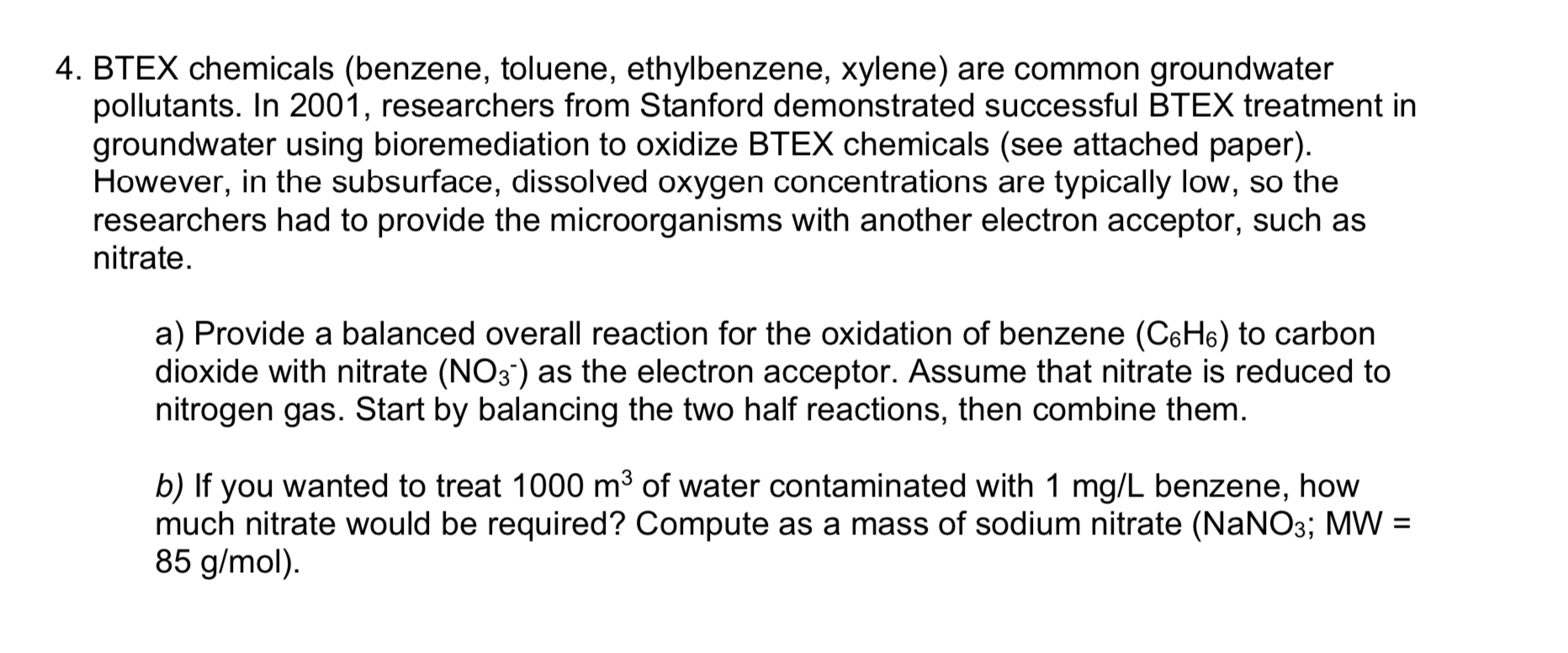 Solved 4. BTEX chemicals (benzene, toluene, ethylbenzene, | Chegg.com