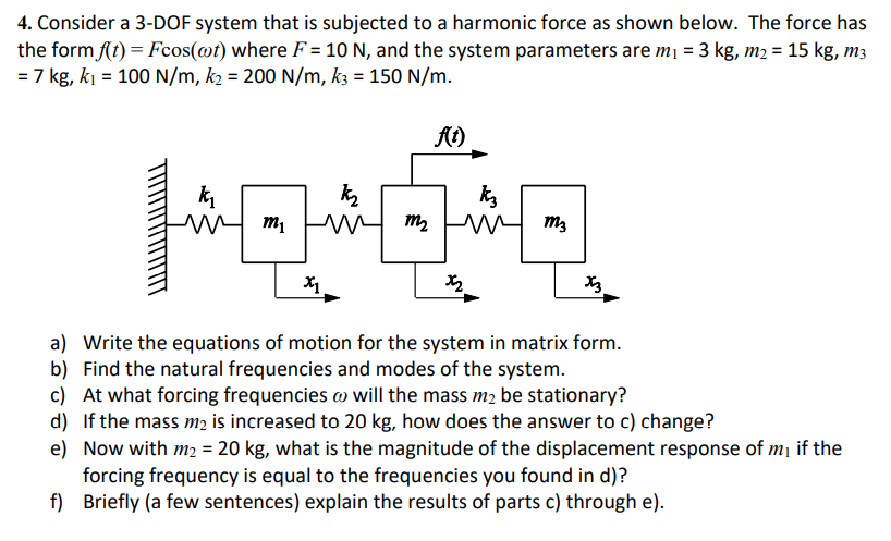 Solved 4. Consider a 3-DOF system that is subjected to a | Chegg.com