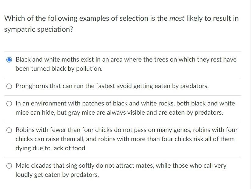 Solved Which of the following examples of selection is the | Chegg.com