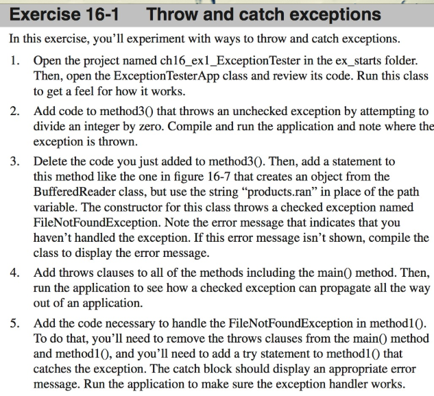 Solved Throw and catch exceptions Exercise 16-1 In this | Chegg.com