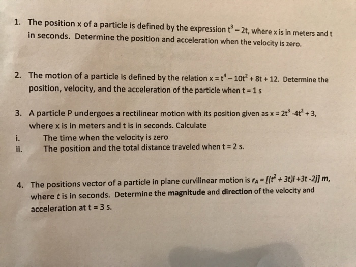 Solved The position x of a particle is defined by the | Chegg.com