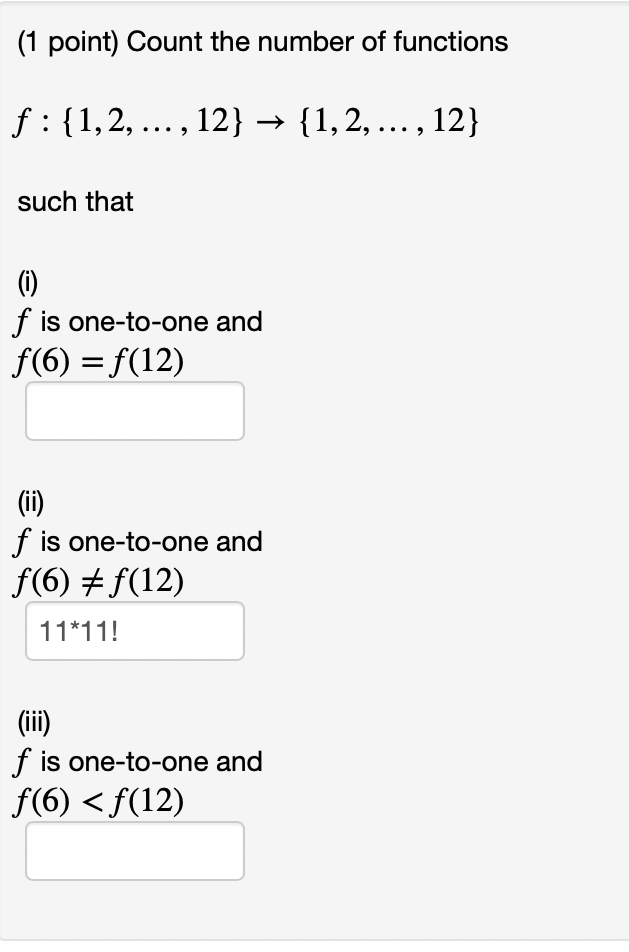 Solved (1 point) Count the number of functions | Chegg.com