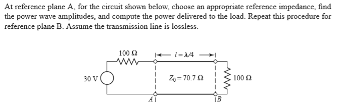 Solved At reference plane A, for the circuit shown below, | Chegg.com
