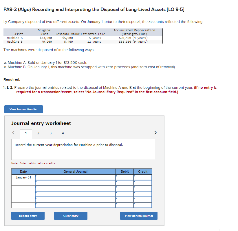 Solved PA9-2 (Algo) Recording and Interpreting the Disposal | Chegg.com