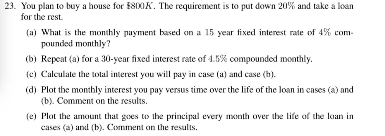 23. You plan to buy a house for $800K. The | Chegg.com