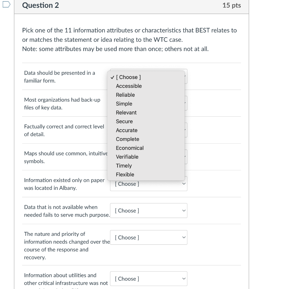 Solved Pick one of the 11 information attributes that BEST | Chegg.com