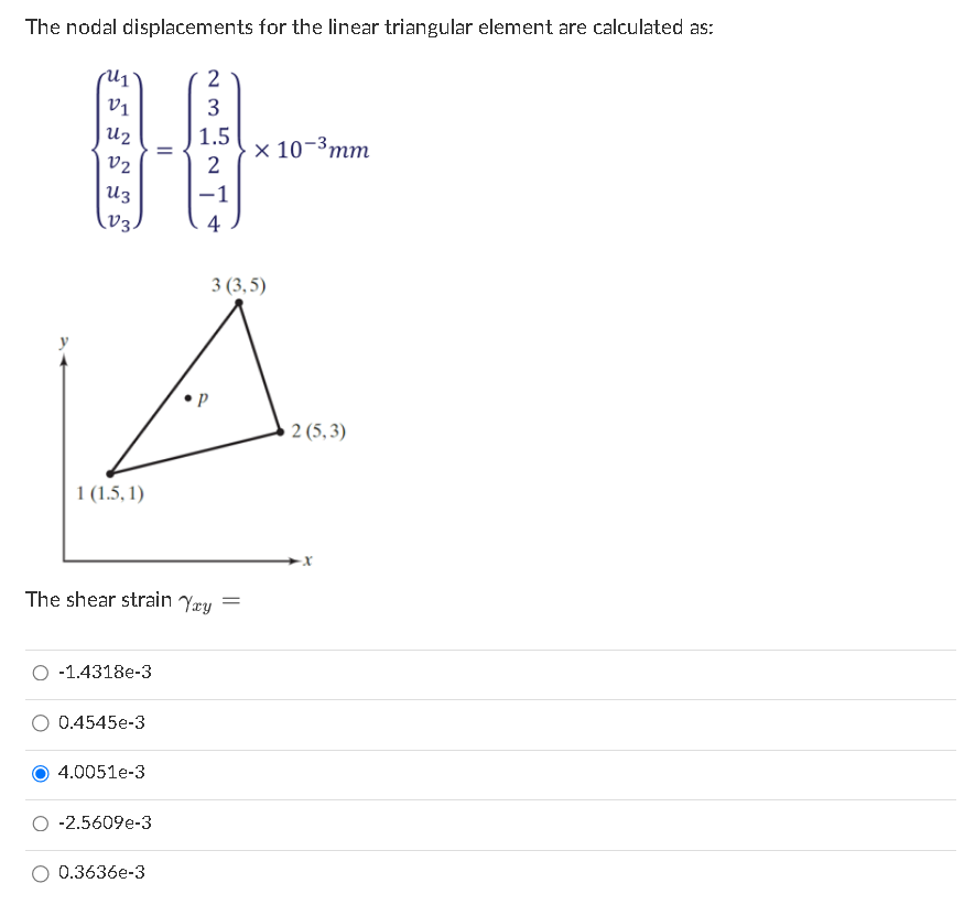 The nodal displacements for the linear triangular | Chegg.com