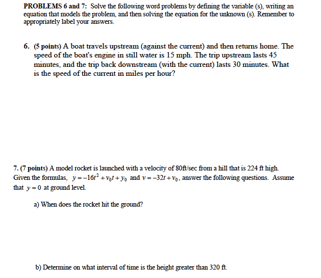 Solved PROBLEMS 6 and 7: Solve the following word problems | Chegg.com