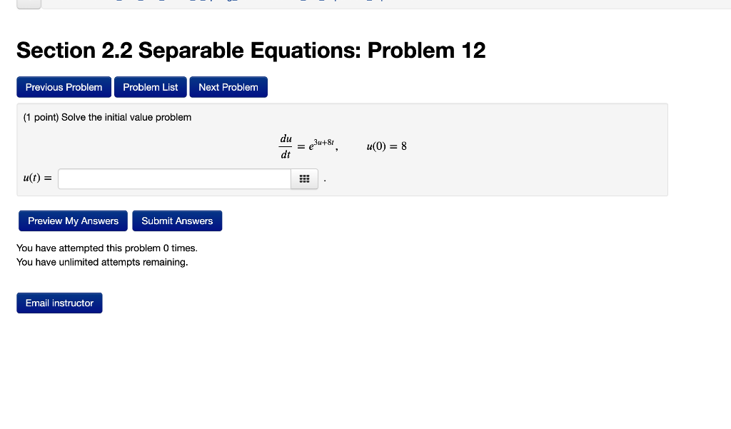 Solved Section 2 2 Separable Equations Problem 12 Previous