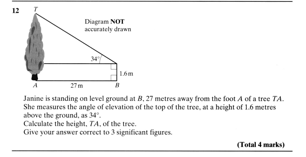 Solved Janine is standing on level ground at B,27 metres | Chegg.com