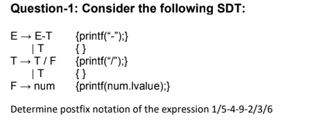 Solved Question-1: Consider the following SDT: E E-T IT TT/F | Chegg.com