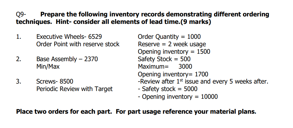 Solved Q9- Prepare the following inventory records | Chegg.com