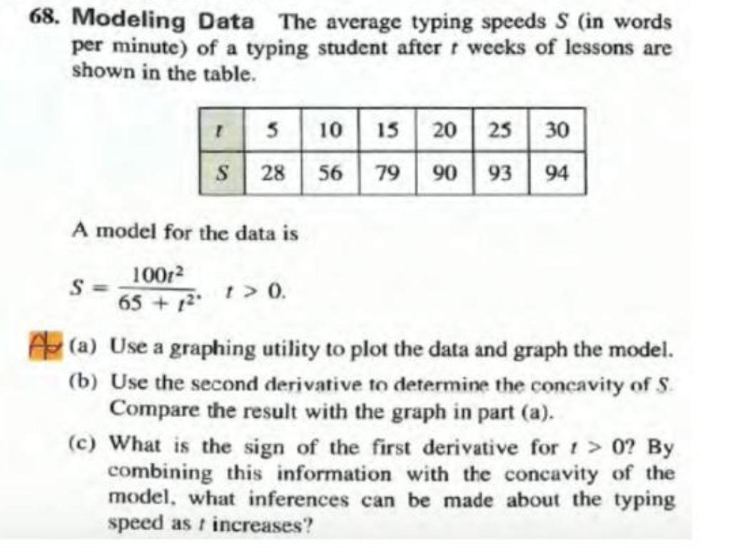 Solved 68. Modeling Data The average typing speeds S (in | Chegg.com