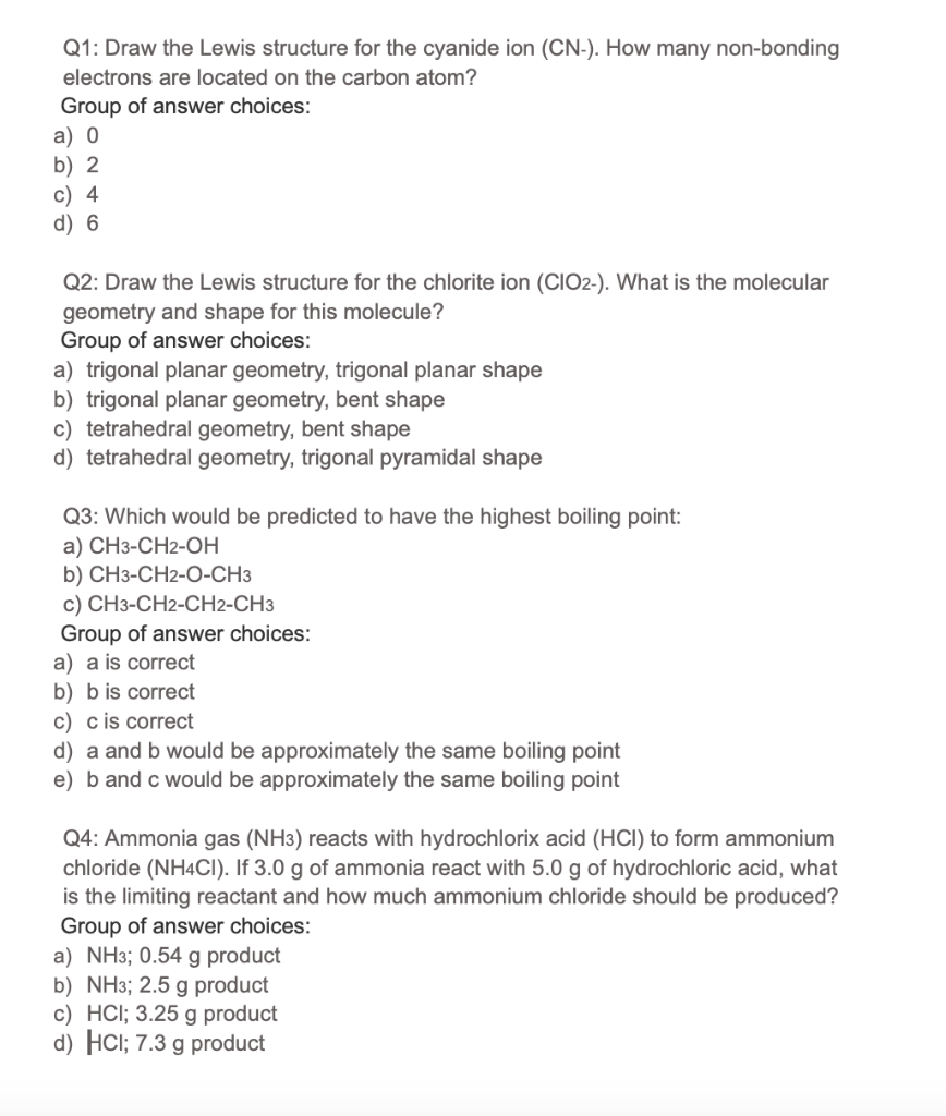 Solved Q1: Draw the Lewis structure for the cyanide ion | Chegg.com
