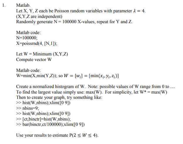 Matlab. Let X, Y, Z each be Poisson random variables | Chegg.com
