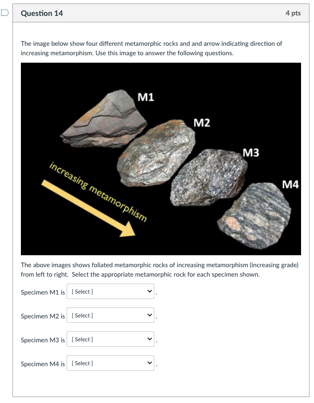 Solved The image below show four different metamorphic rocks | Chegg.com