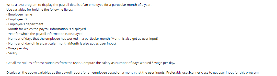 Solved Write a Java program to display the payroll details | Chegg.com