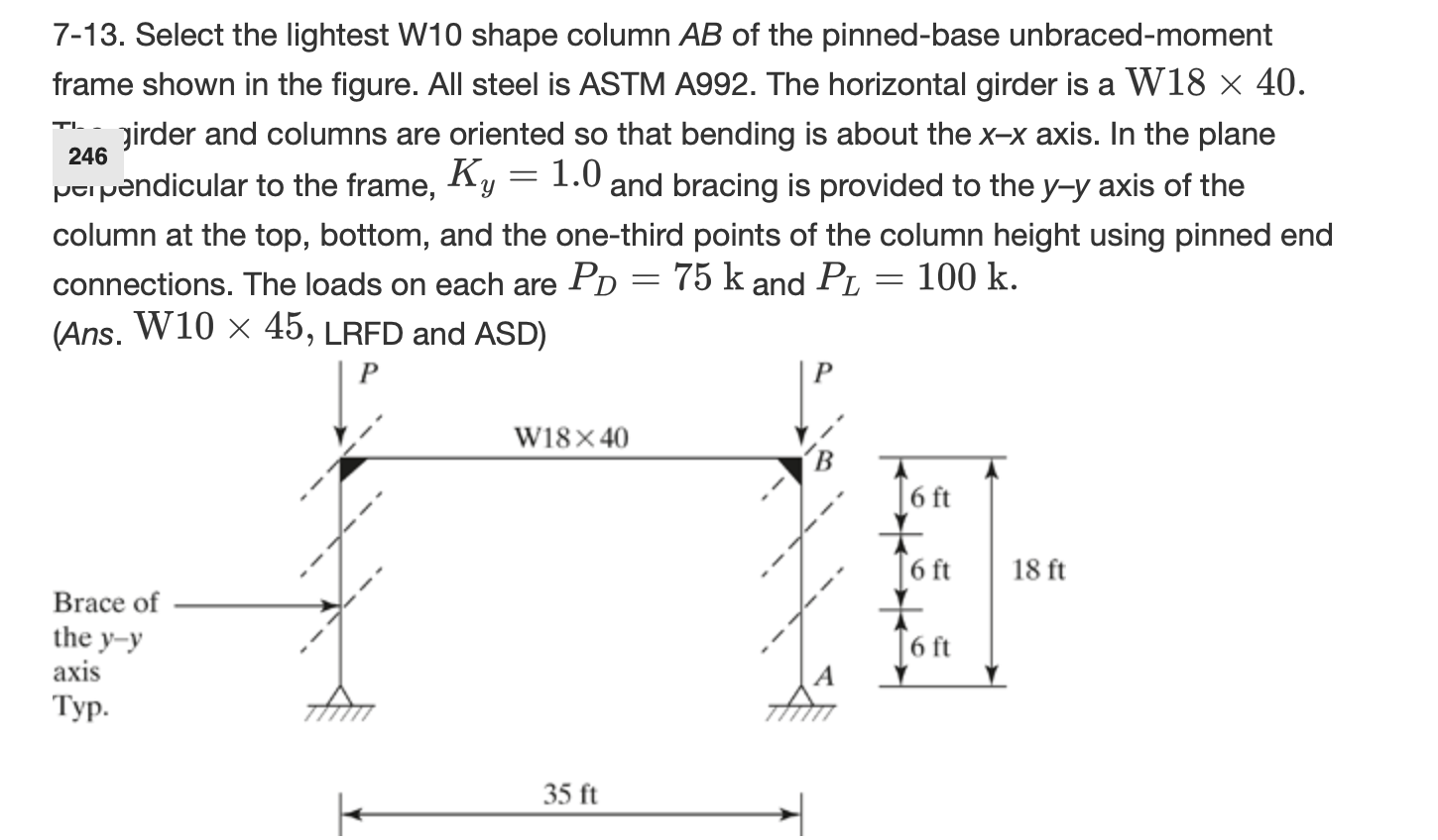 Solved TI 246 7-13. Select the lightest W10 shape column AB | Chegg.com