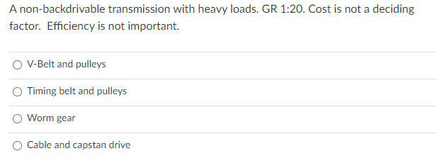 Solved A non-backdrivable transmission with heavy loads. GR | Chegg.com