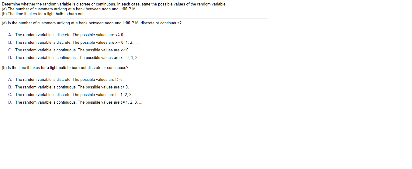 Solved Determine Whether The Random Variable Is Discrete Or