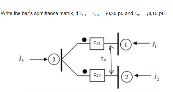 Solved Write the bar's admittance matrix, if z13=z23=j0,25pu | Chegg.com