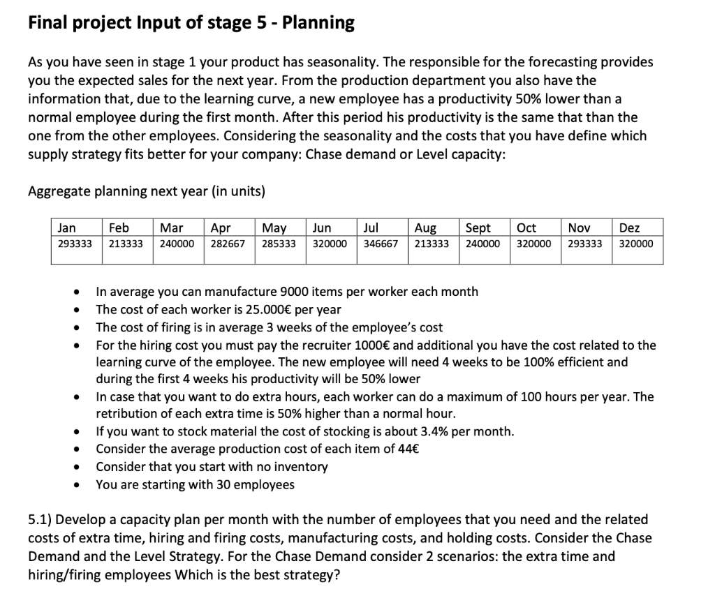 Solved Final project Input of stage 5 - Planning As you have | Chegg.com