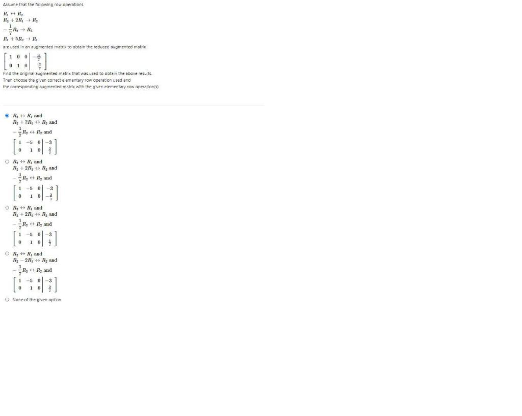 Solved Assume that the following row operations | Chegg.com