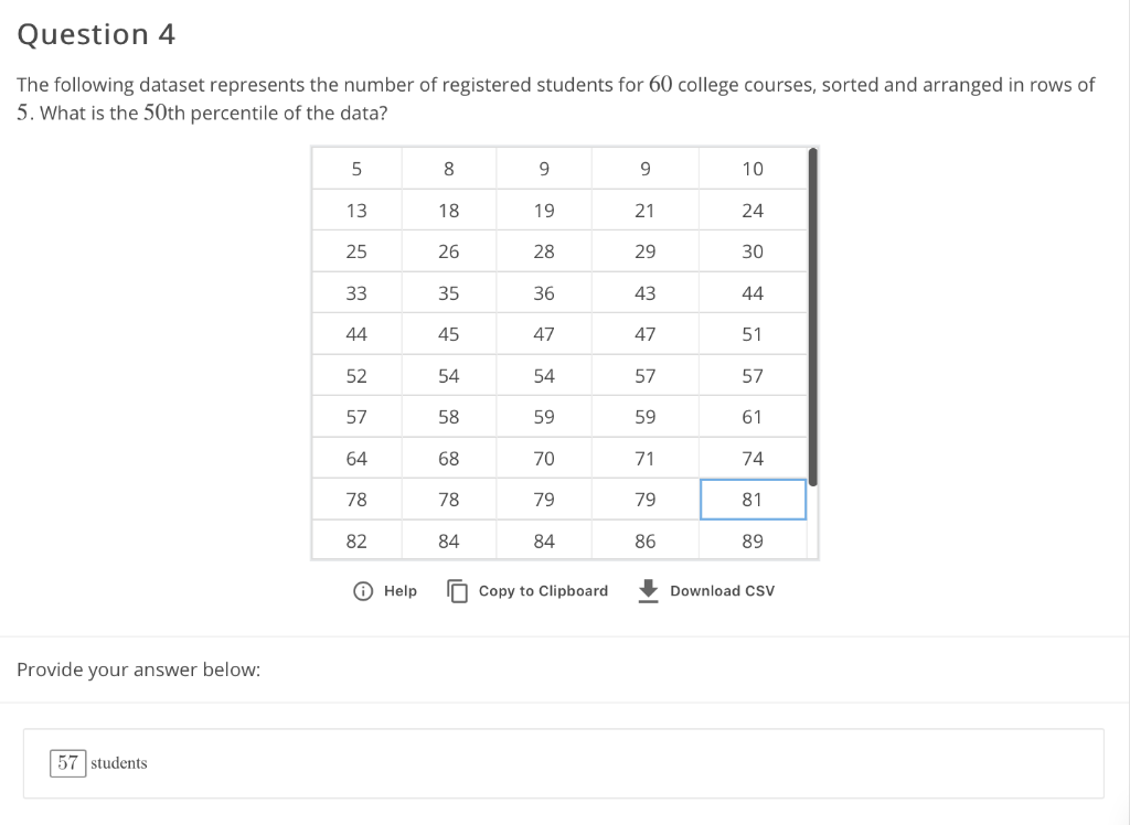 Solved Question 4 The following dataset represents the | Chegg.com