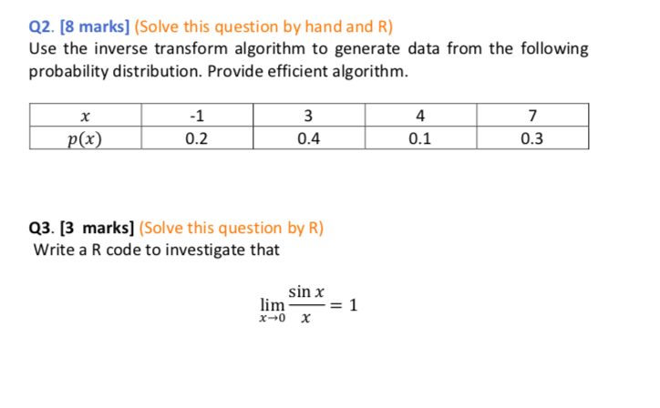 Solved Q2. [8 marks] (Solve this question by hand and R) Use | Chegg.com