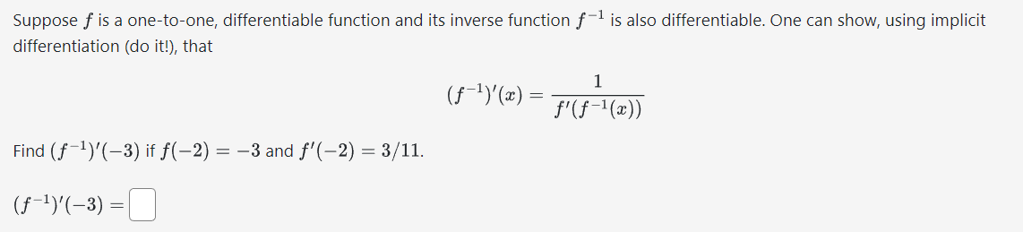 Solved Suppose f is a one-to-one, differentiable function | Chegg.com