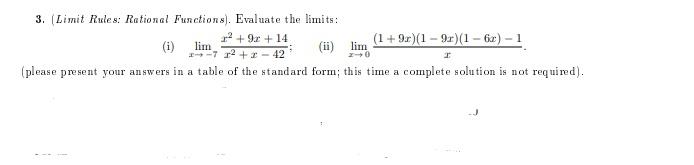 Solved 3. (Limit Rules: Rational Functions). Evaluate the | Chegg.com