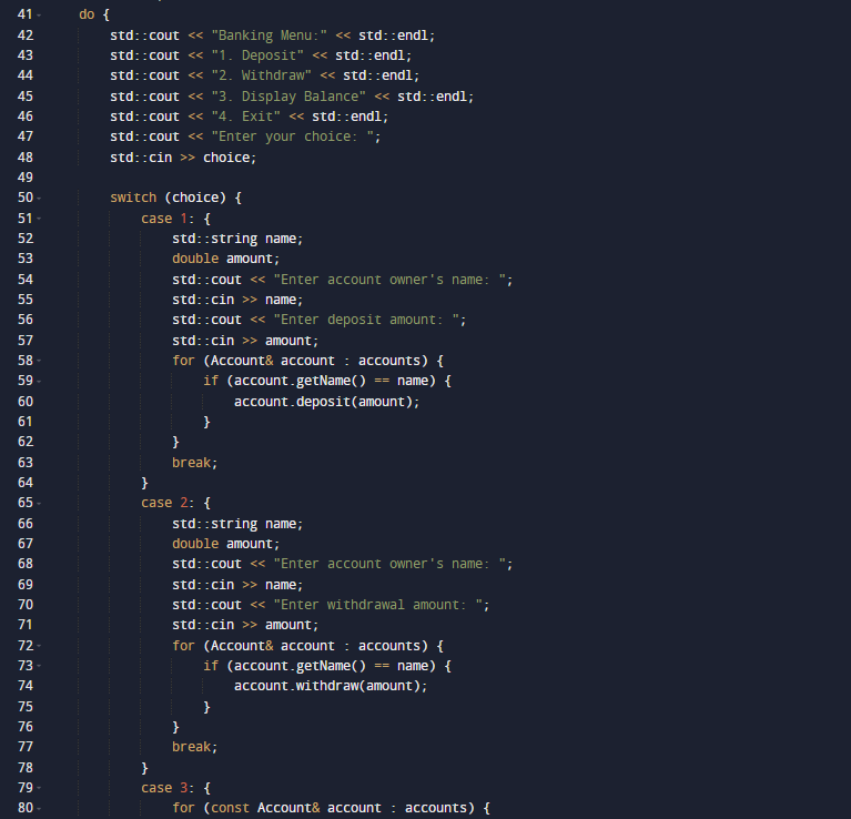 Solved d: : cout ≪ "Banking Menu:" ≪ std: : endl; d: : cout | Chegg.com