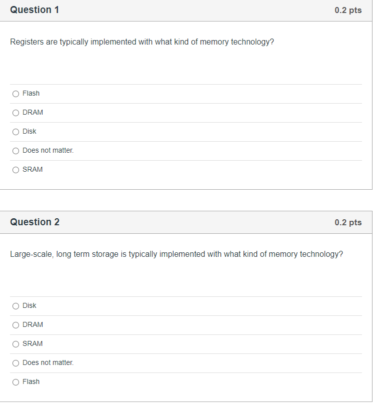 Solved Question 1 0.2 pts Registers are typically | Chegg.com