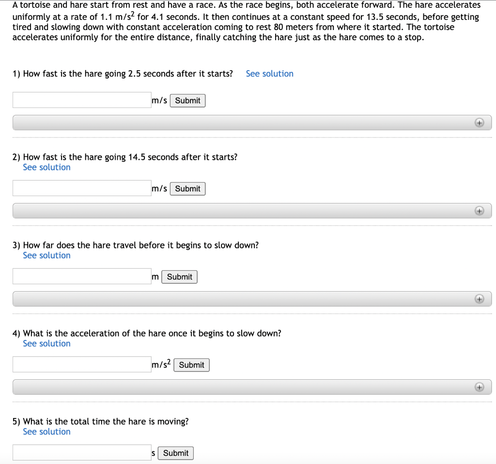 Solved A tortoise and hare start from rest and have a race. | Chegg.com