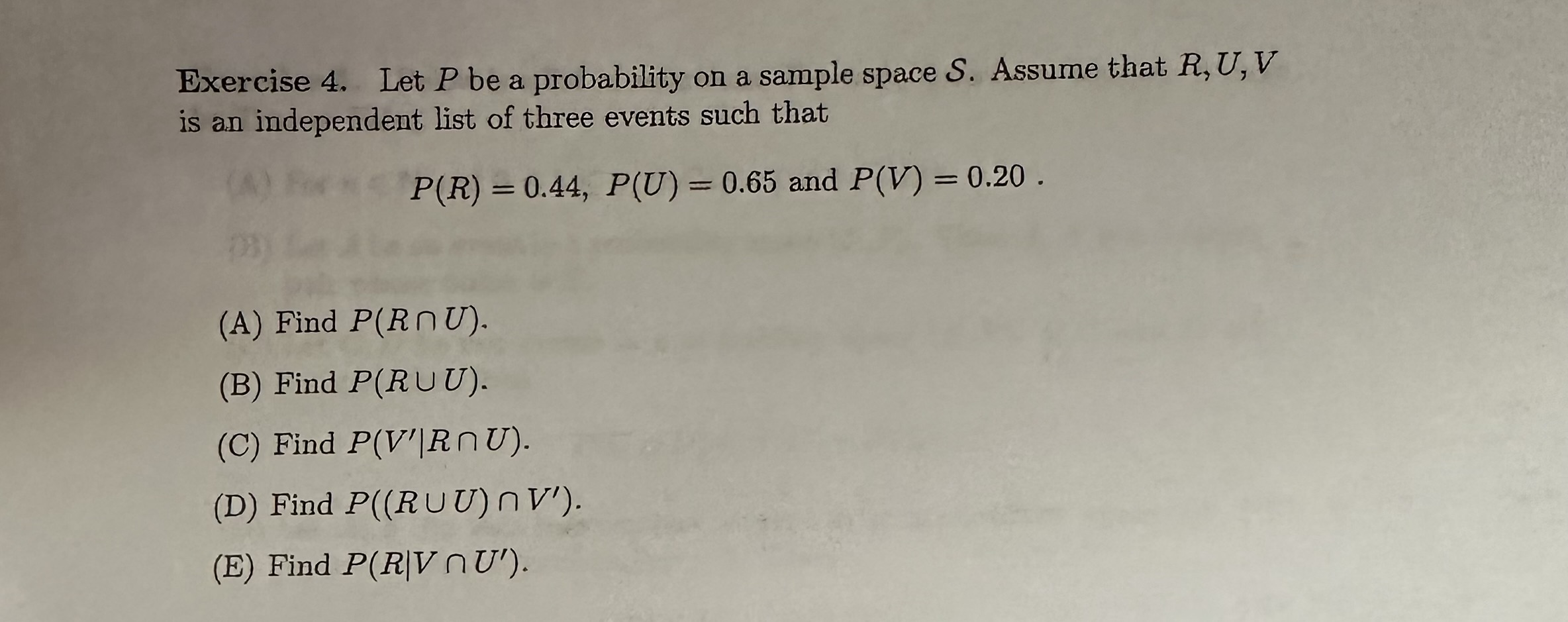 Solved Exercise 4. Let P be a probability on a sample space | Chegg.com