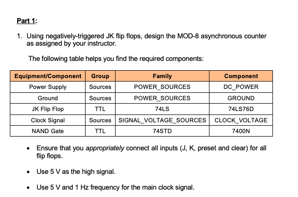 Solved Part 1: 1. Using negatively-triggered JK flip flops, | Chegg.com