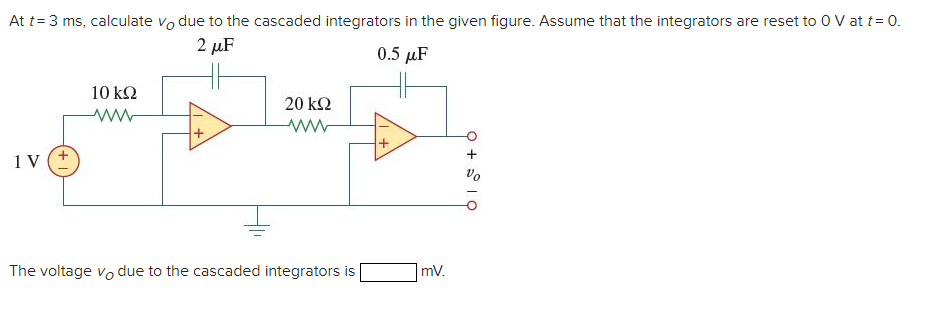 Solved At t= 3 ms, calculate vo due to the cascaded | Chegg.com