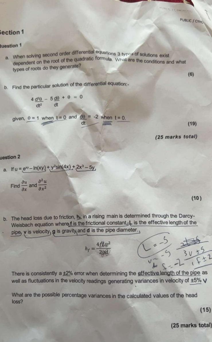 Solved Section 1 Question 1 A When Solving Second Order 8047