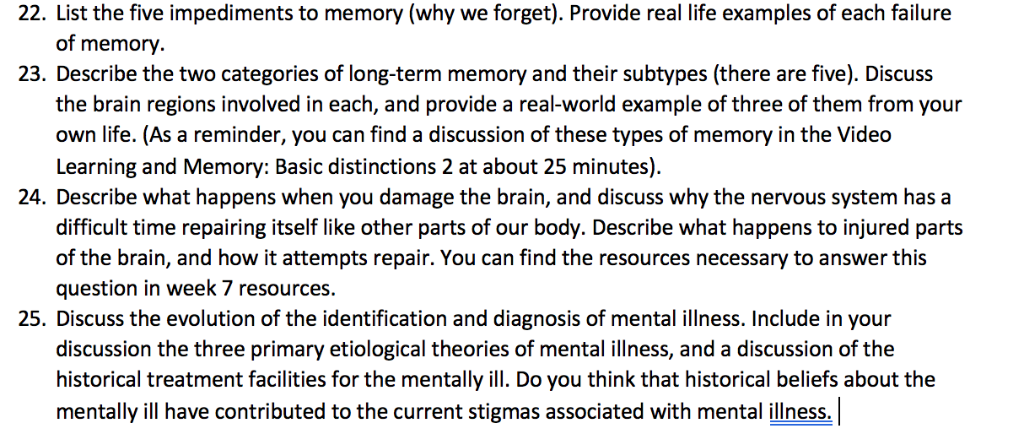 Solved 22. List the five impediments to memory (why we | Chegg.com