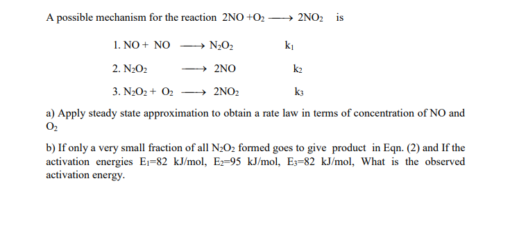 Solved A possible mechanism for the reaction 2NO+O2 2NO2 is | Chegg.com