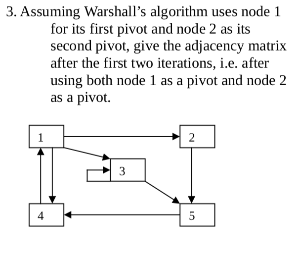 Solved 3. Assuming Warshall's algorithm uses node 1 for its | Chegg.com