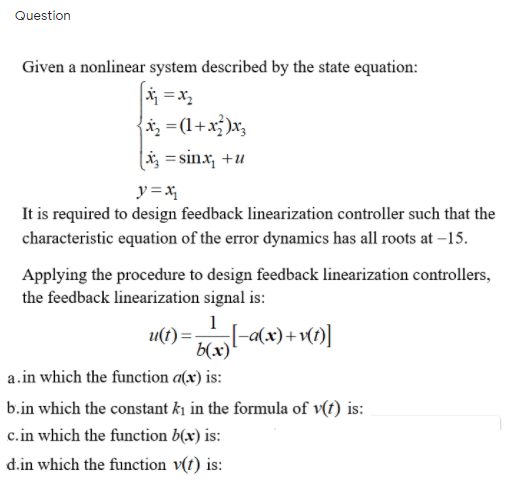 Question Given a nonlinear system described by the | Chegg.com