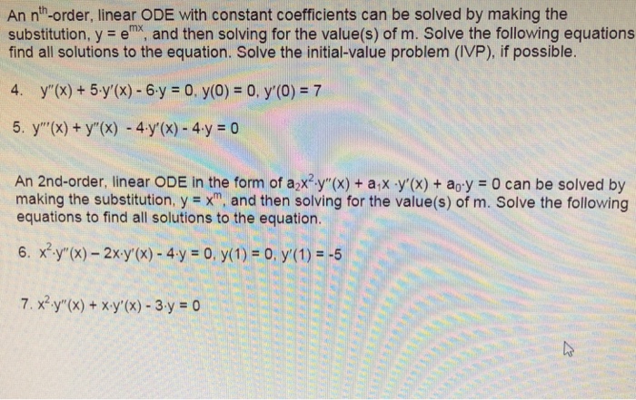 Solved An nth-order, linear ODE with constant coefficients | Chegg.com