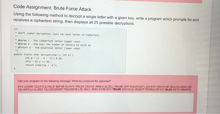 Solved Code Assignment: Brute Force Attack Using the | Chegg.com