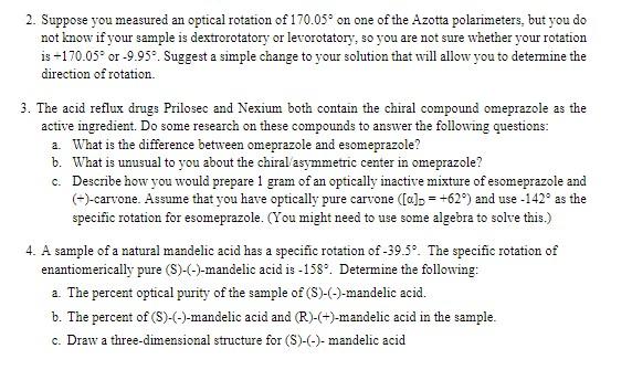 Solved 2. Suppose you measured an optical rotation of | Chegg.com