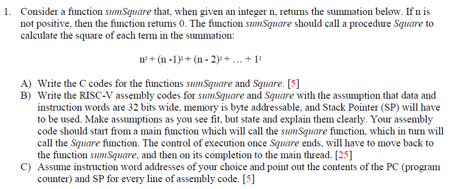 Solved 1. ﻿Consider a function sumSquare that, when given an | Chegg.com