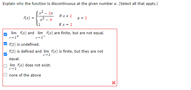 Solved Explain why the function is discontinuous at the | Chegg.com