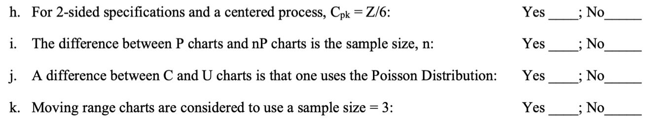 Solved Yes h. For 2-sided specifications and a centered | Chegg.com