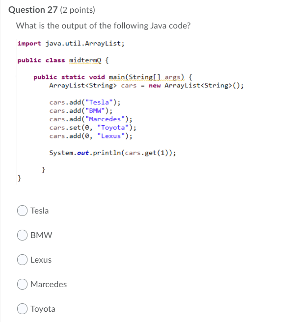 Solved Question 24 (2 points) What is the output of | Chegg.com
